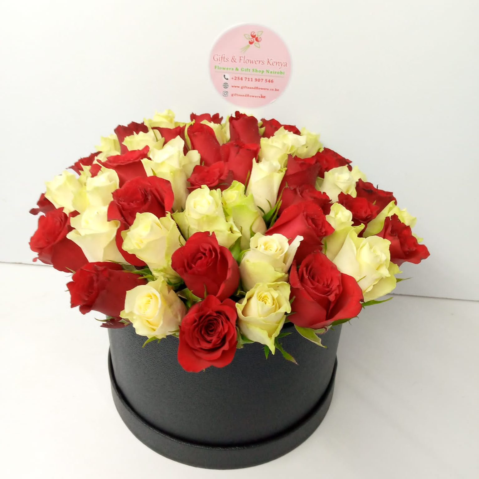 Red & White Roses Hatbox - Gifts and Flowers Kenya | Same Day Flower ...